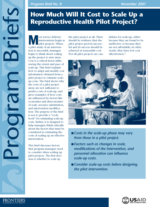 How Much Will It Cost to Scale Up a Reproductive Health Pilot Project ...